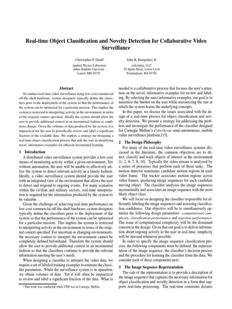 Real Time Object Classification And Novelty Detection For Collaborative Video Surveillance