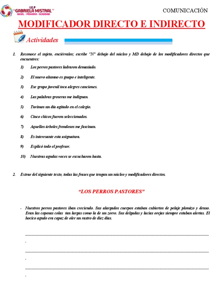 Ejercicios de Modificadores Directos e Indirectos | PDF | Juegos y ...