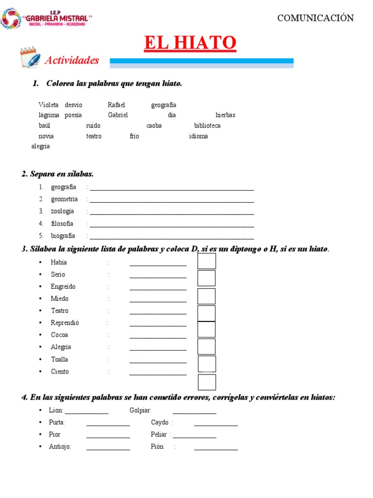 El Hiato Práctica | PDF | Lingüística | Fonética