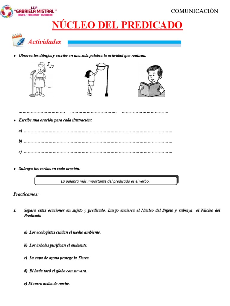 Núcleo Del Predicado Práctica | PDF | Predicado (Gramática) | Asunto ...