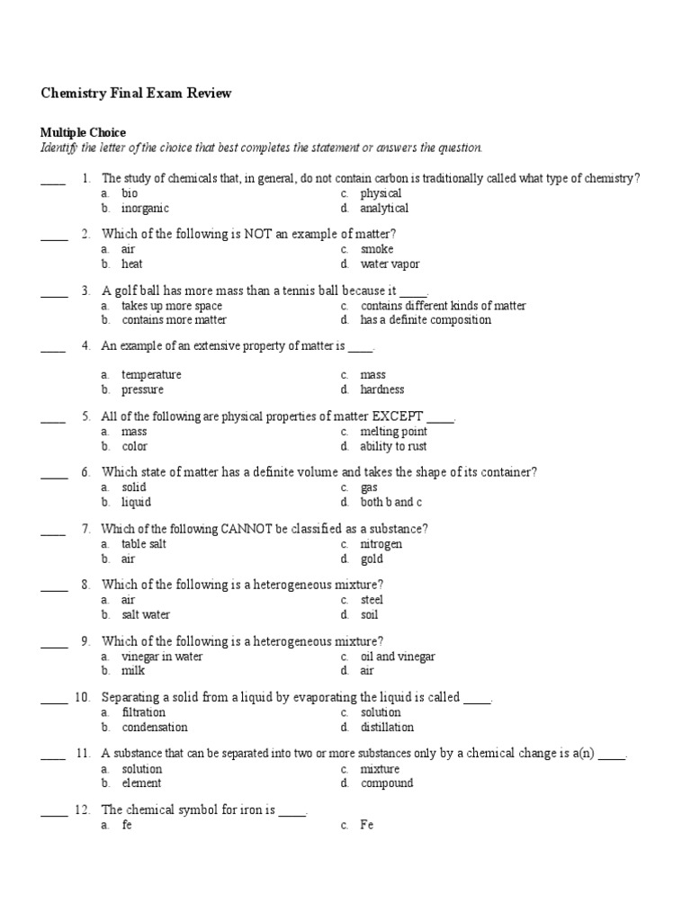 Chemistry Final Exam Review 1 Pdf Ion Proton