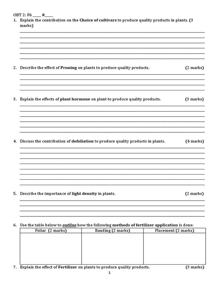 Obt 2 | PDF | Botany | Plants