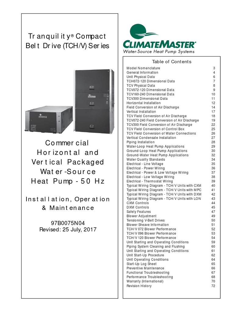 97b0075n04 Climatemaster International Tranquility Compact Belt Drive TCH V Series Water Source ...