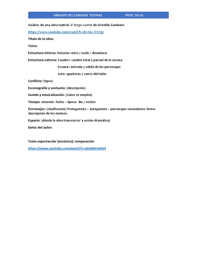 Análisis Del Lenguaje Teatral Sí Tengo Suerte Griselda Gambaro | PDF