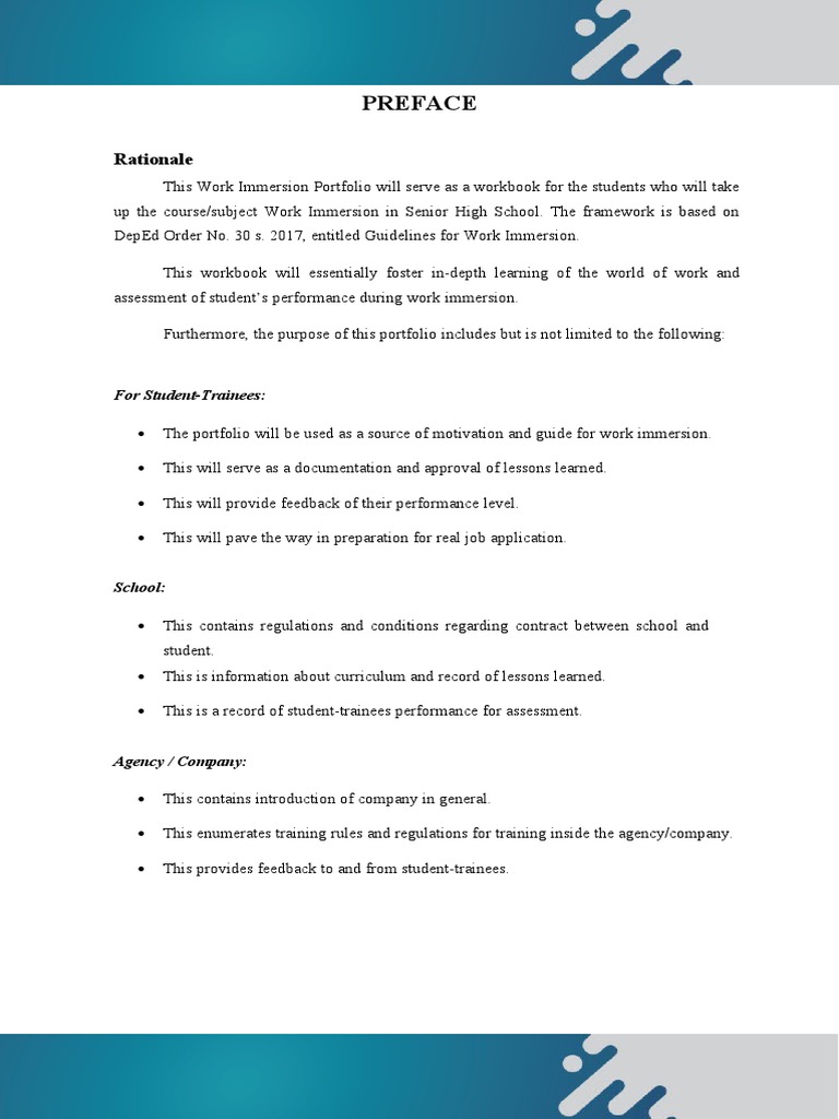 Work Immersion Portfolio for Senior High | PDF | Job Interview | Employment