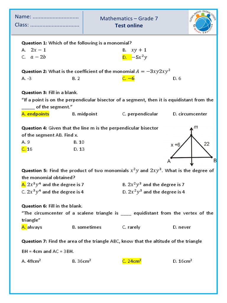 G7 May Test | PDF | Triangle | Mathematics