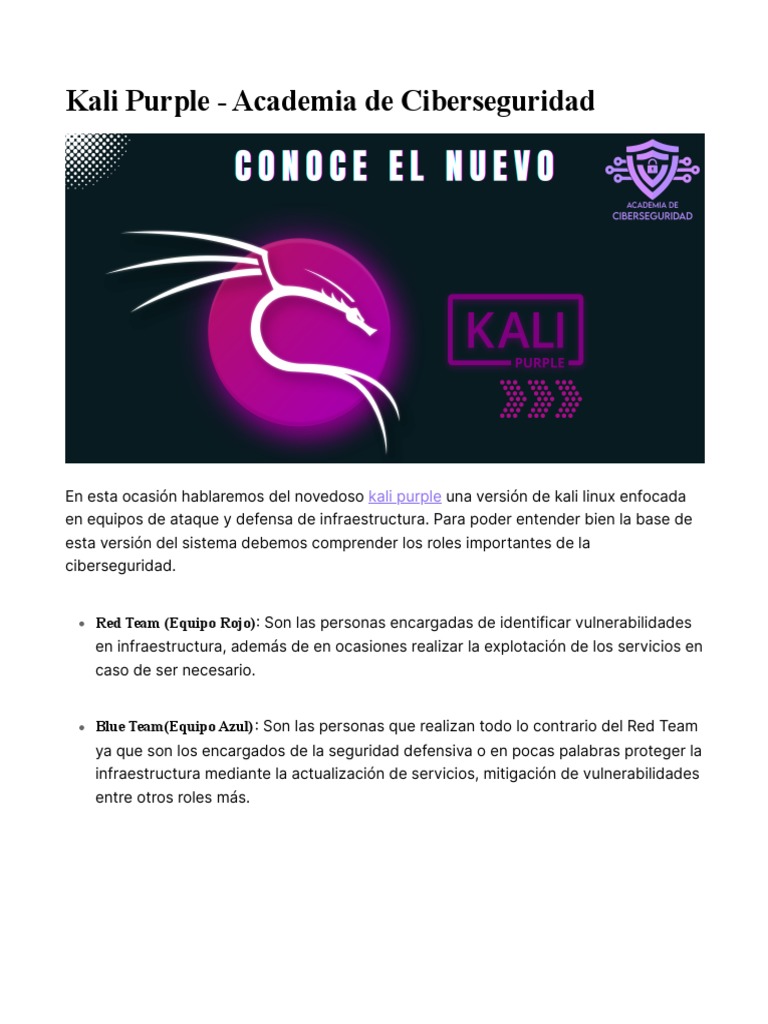 Kali Purple - Academia de Ciberseguridad-1 | PDF | La seguridad ...