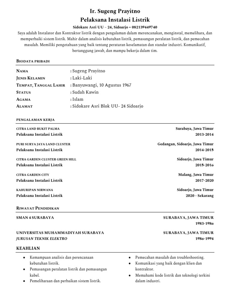 CV Sugeng Prayitno Instalator Listrik | PDF