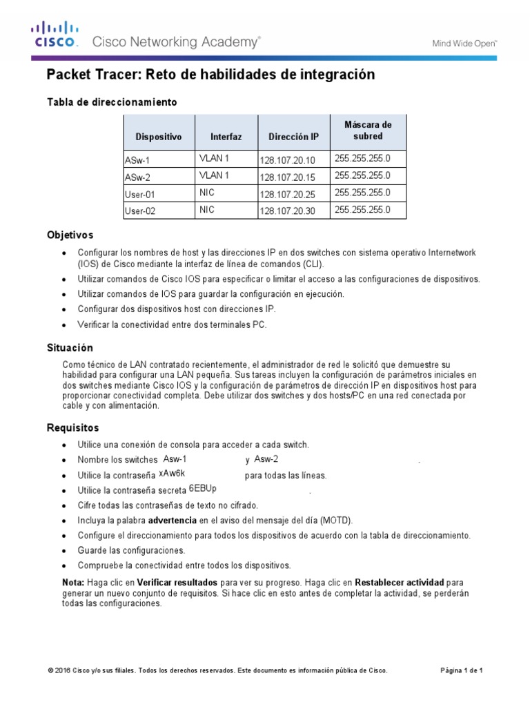 2.4.1.2 Packet Tracer - Skills Integration Challenge | PDF | Dirección IP | Transmisión de datos