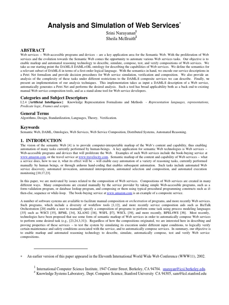 Analysis and Simulation of Web Services | PDF | Knowledge Representation And Reasoning | Simulation