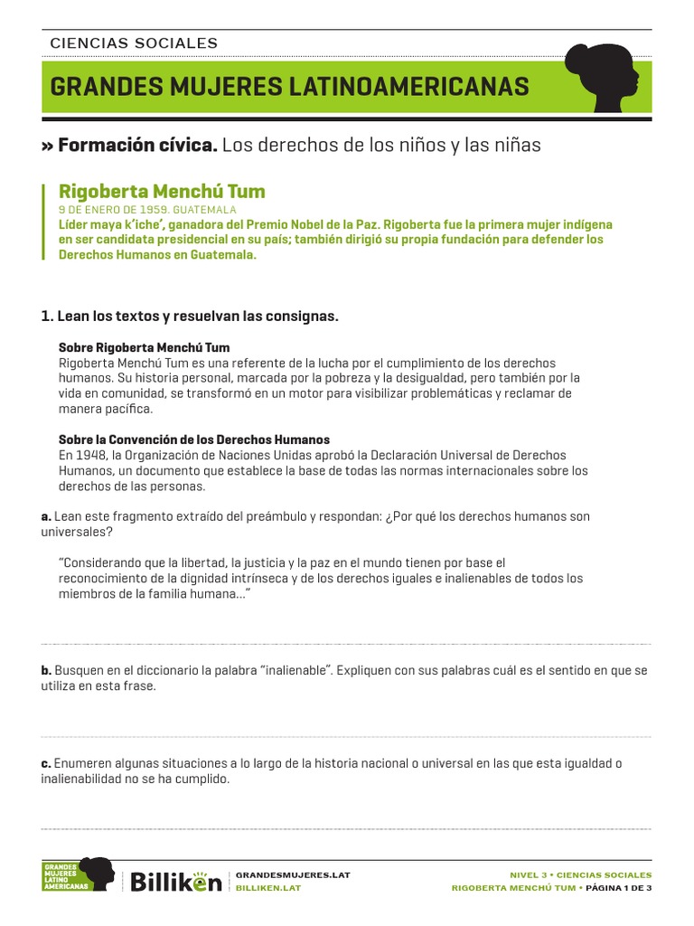 Rigoberta Menchu-Ciencias Sociales-Nivel 3-GML BILLIKEN | PDF ...