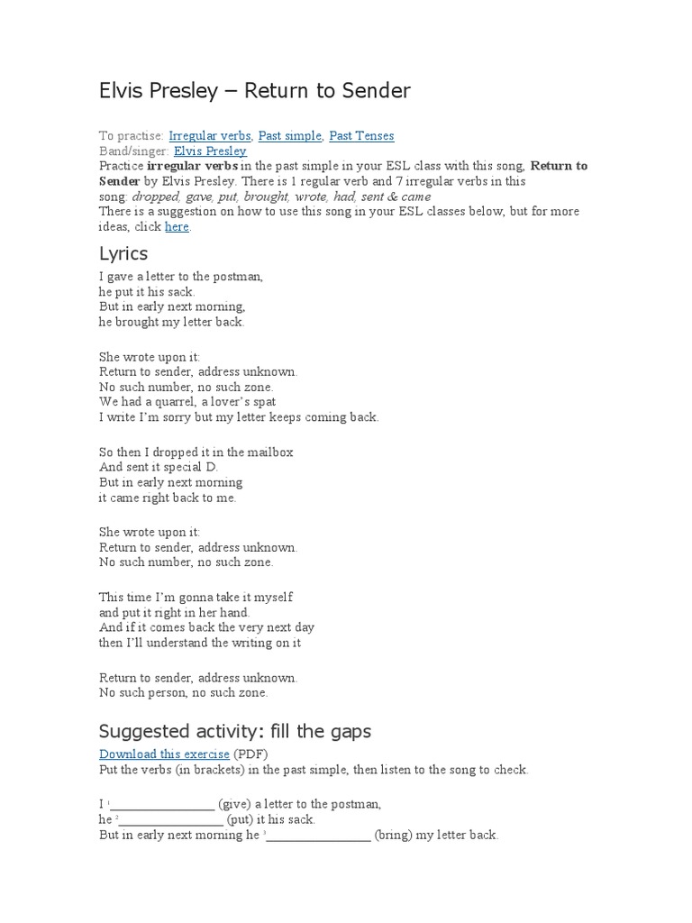 Past Tense Practice with Songs | PDF | Songs | The Beatles