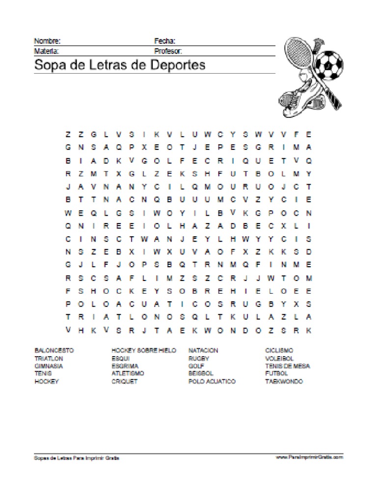 Sopa de Letras - Deportes | PDF