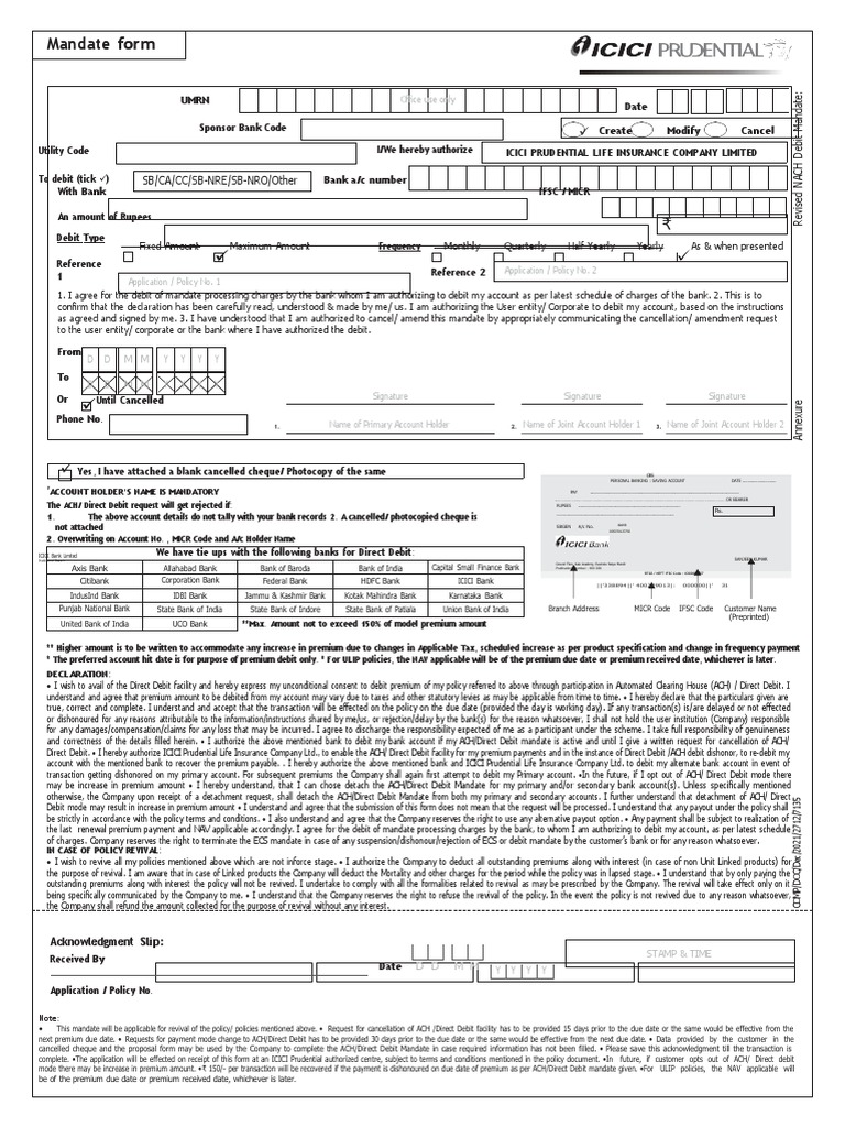 Mandate Form | PDF | Debit Card | Banks