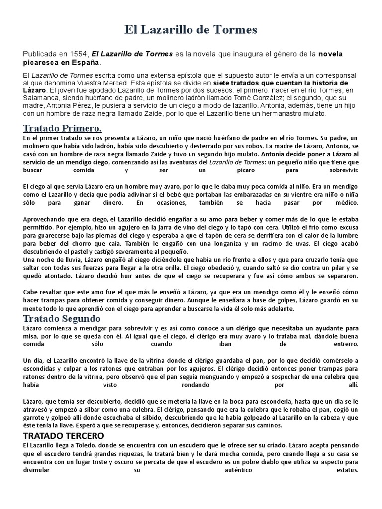 Resumen del Tratado 2 de Lazarillo | PDF