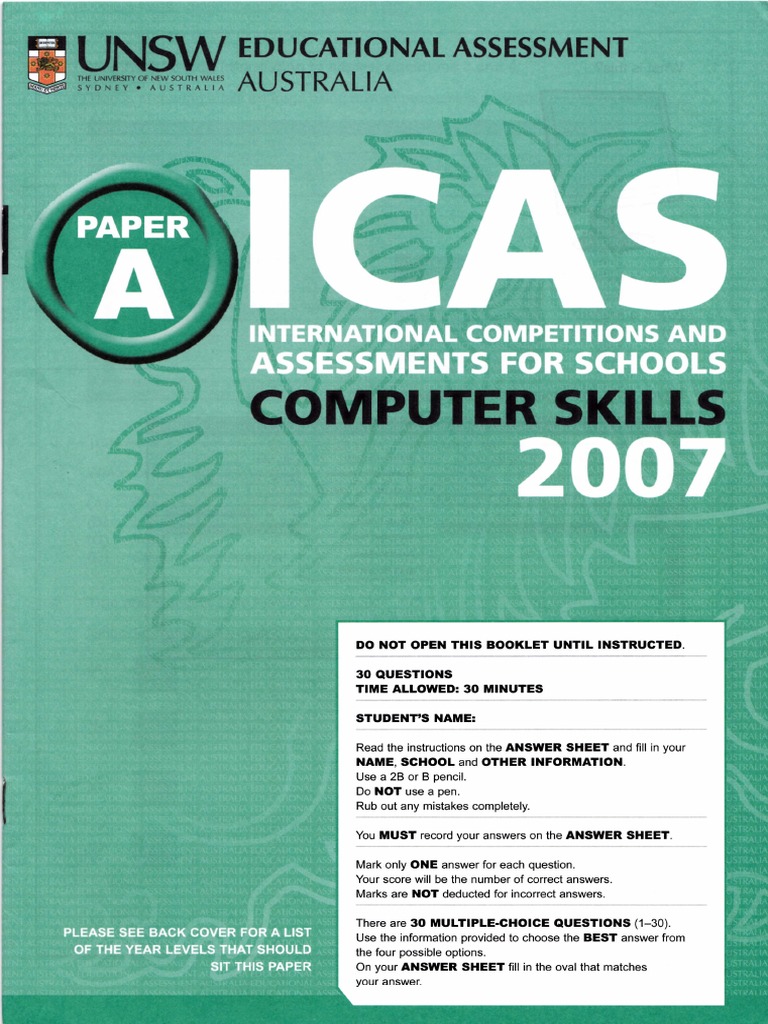 ICAS Paper-A ComputerSkills 2007 | PDF