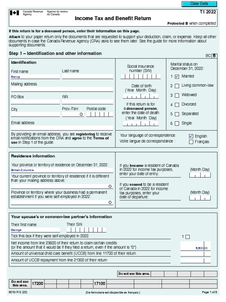 2022 T1 Form - Completed | PDF | Tax Deduction | Taxes