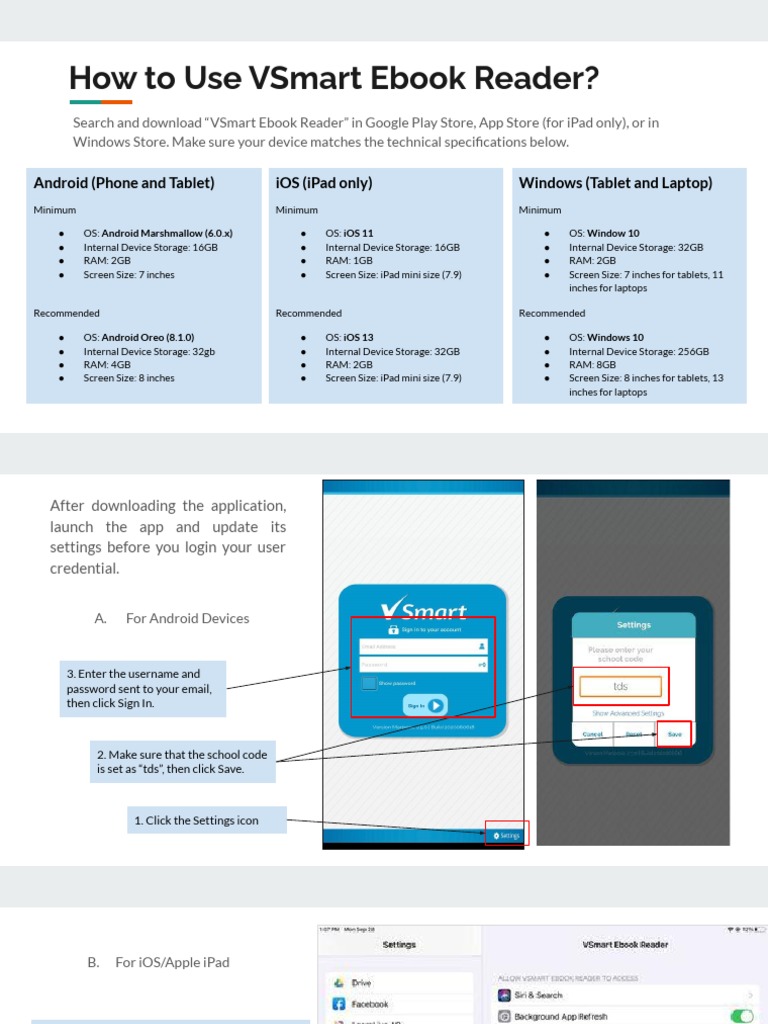 VSmart Ebook Reader Manual - TDS - 3 | PDF | Ios | Android (Operating System)