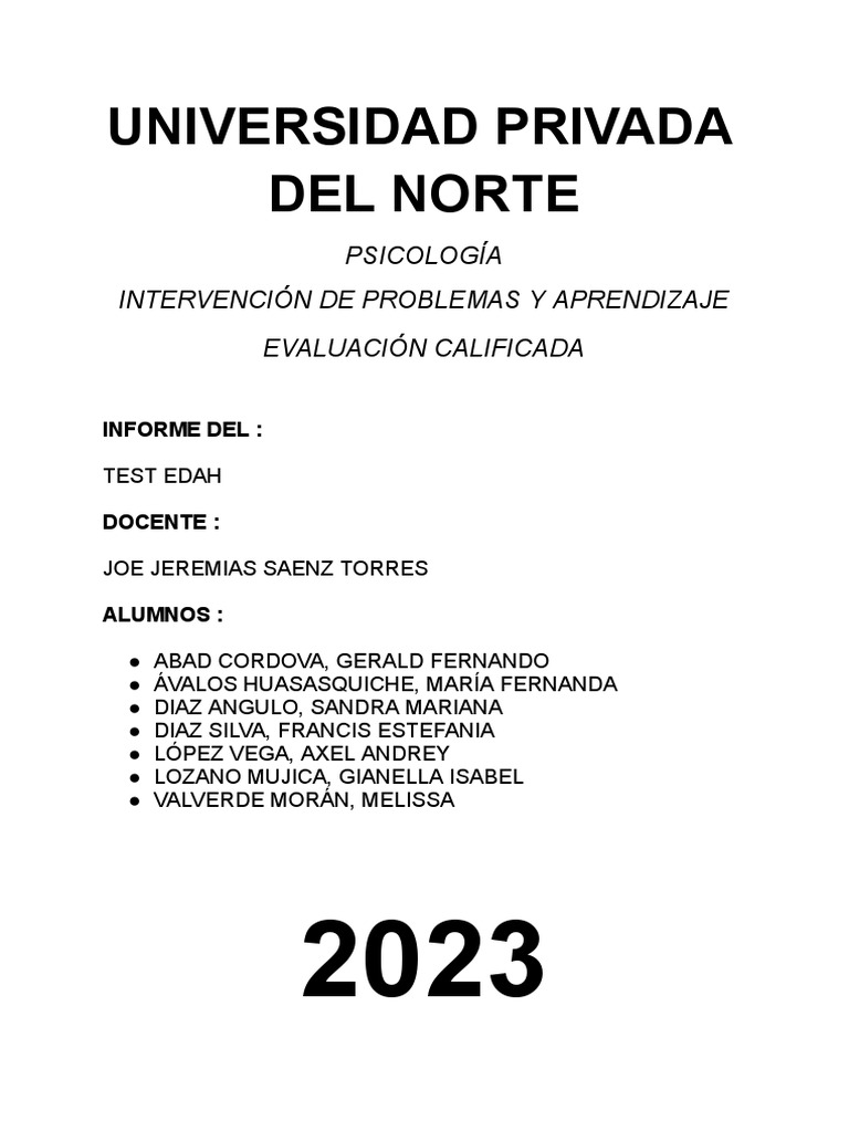 Informe Psicológico Edah | PDF | Desorden hiperactivo y deficit de atencion | Ciencias del ...