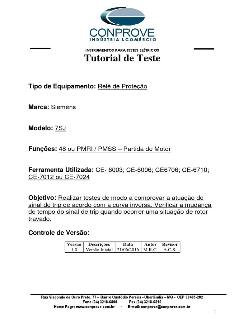 Tutorial Teste Rele Siemens 7SJ Partida de Motor CTC | Download grátis ...