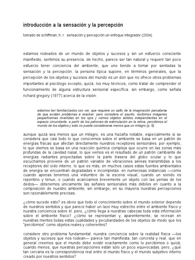 Introducción A La Sensación y Percepción | PDF | Percepción | Cerebro