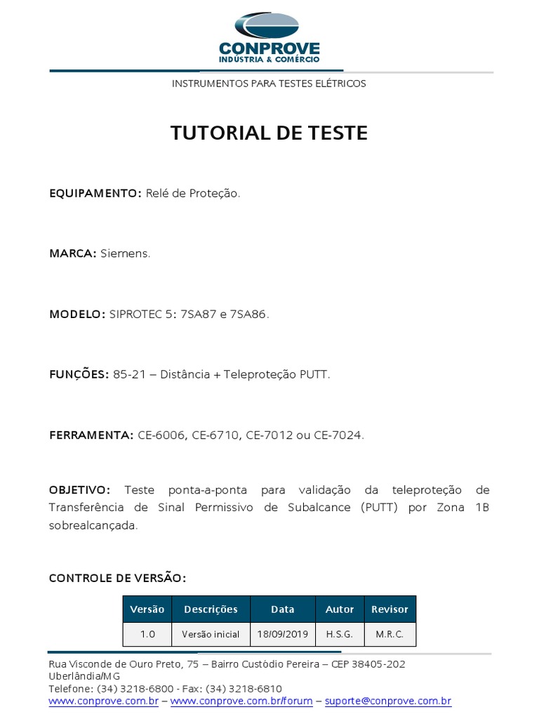 Tutorial Teste Rele 7SA87 7SA86 Teleprotecao PUTT Z1B CTC | PDF ...