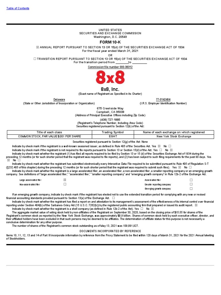 8x8, Inc.: FORM 10-K | PDF | Cloud Computing | Call Centre