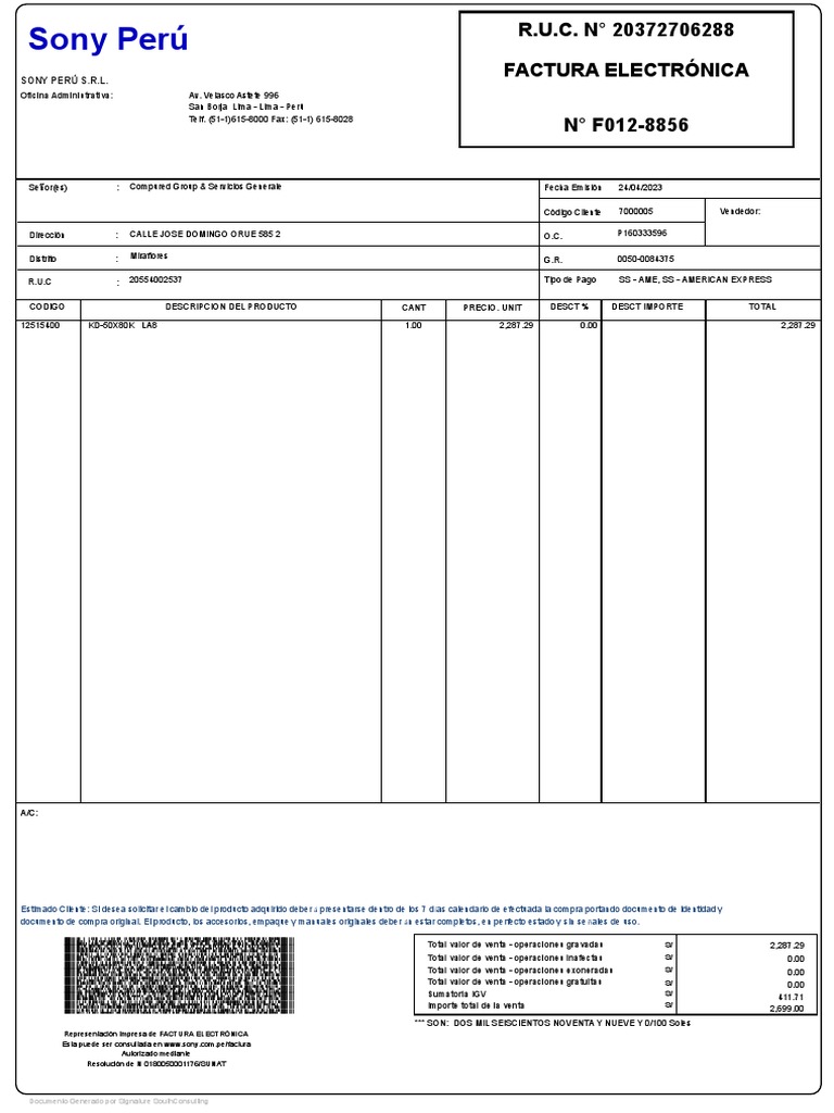 Sony Perú S.R.L.: Oficina Administrativa | PDF | Industrias de servicio ...