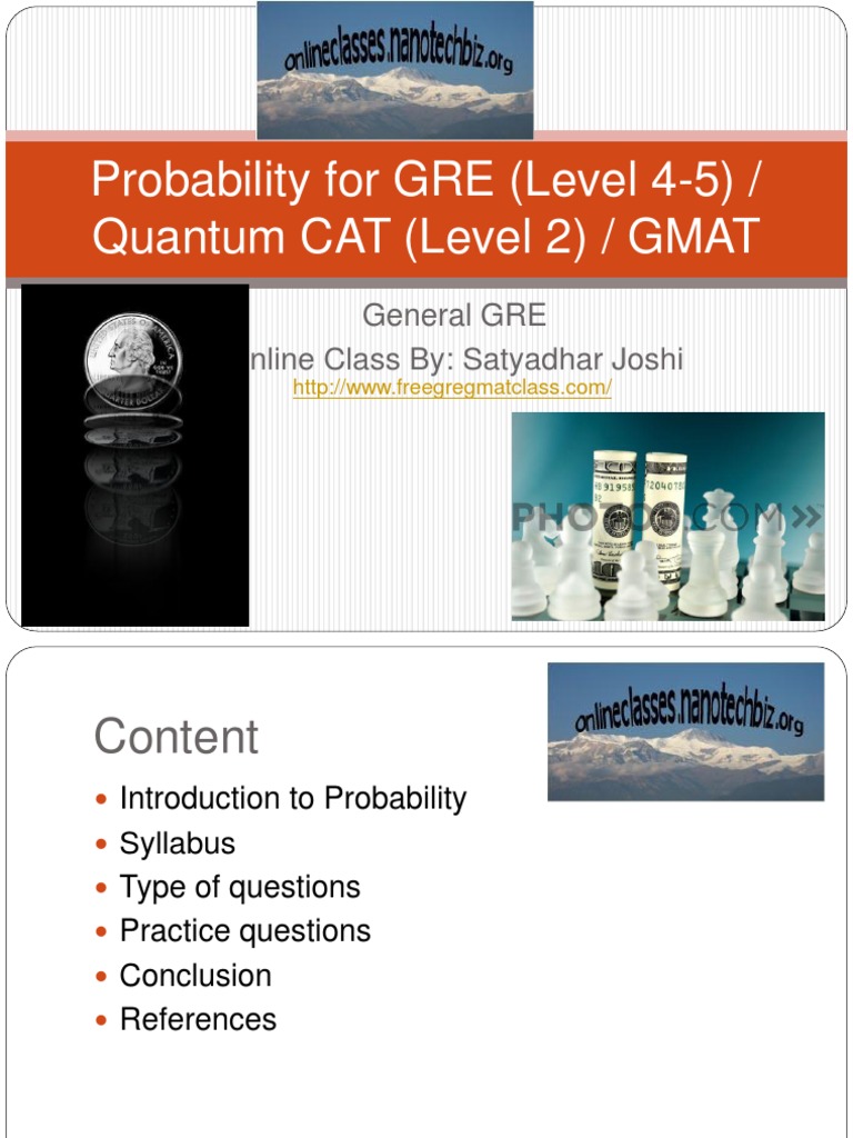 Probability For GRE (Level 4-5) / Quantum CAT (Level 2) / GMAT | PDF | Probability | Probability ...