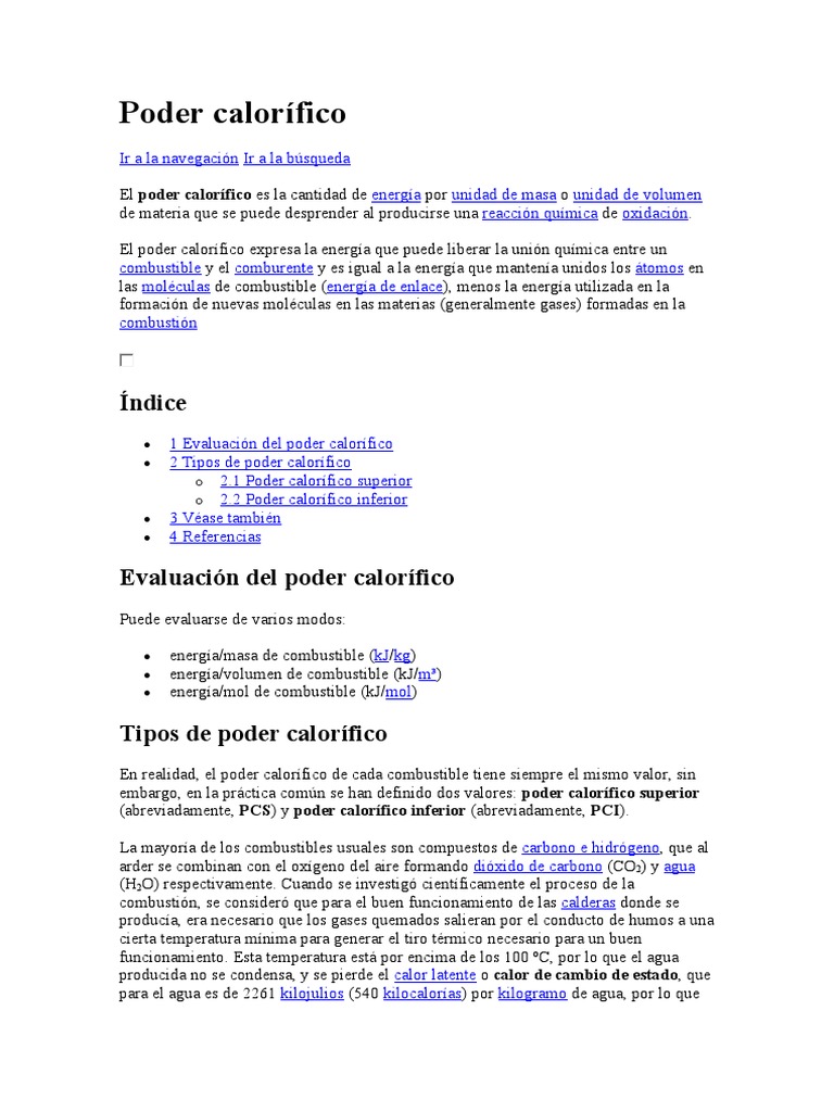 Poder calorífico | PDF | Física Aplicada e Interdisciplinaria | Química