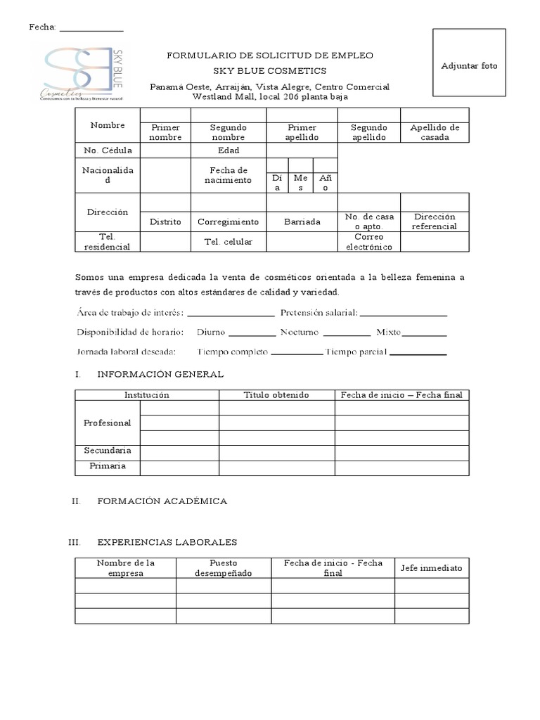 Formulario de Solicitud de Empleo | PDF