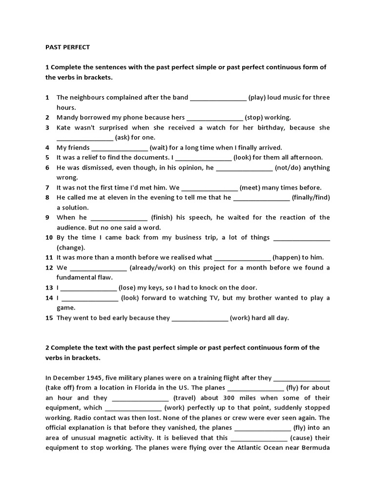 Past Perfect Tenses | PDF