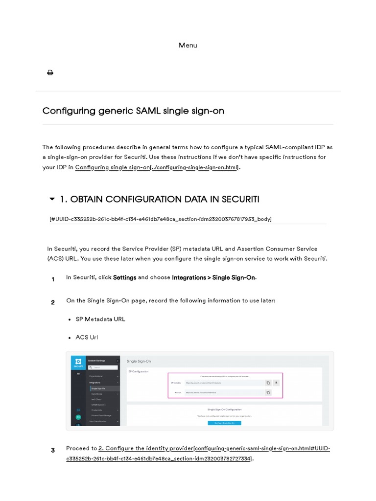 Configuring Generic SAML Single Sign-On | PDF | Computer Science | Computing