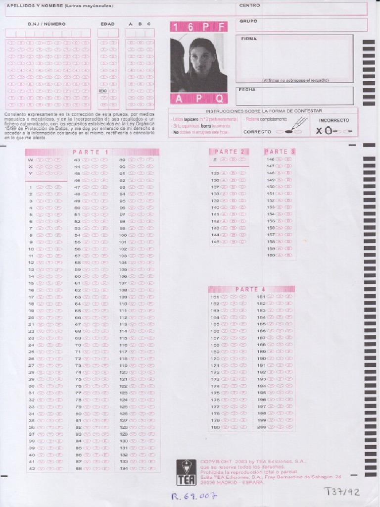 Hoja de Corrección Mecánica 16-PF | PDF