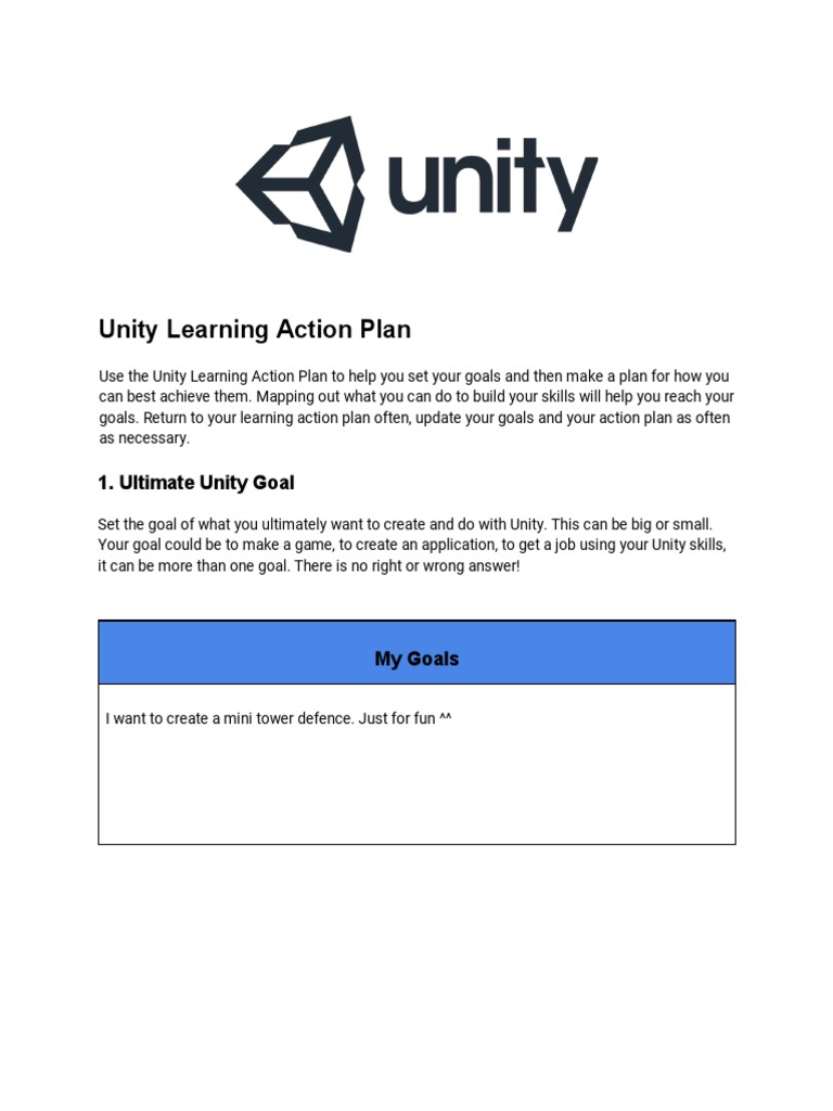 Unity Learning Action Plan | PDF | Cognition | Cognitive Science