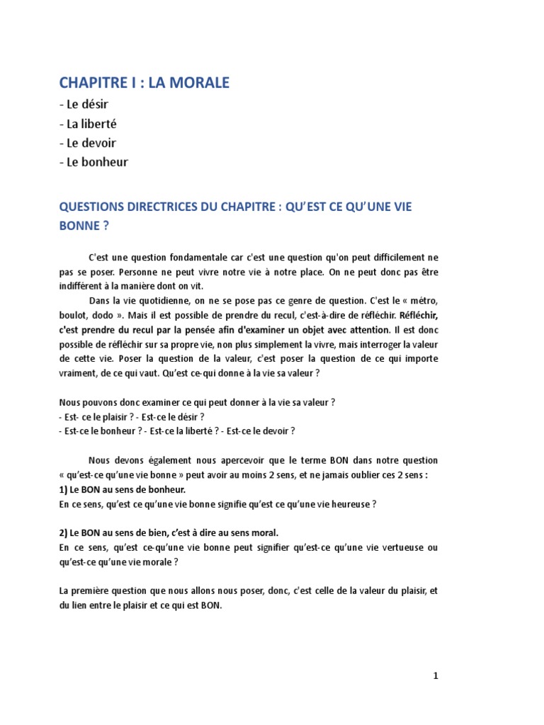 Morale et Vie Bonne : Désir, Liberté, Devoir | PDF | Plaisir | Bonheur