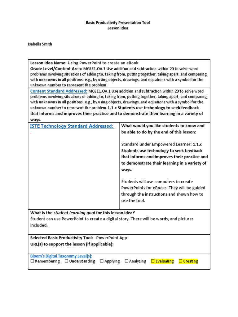 New Bpts Basic Productivity Tools Lesson Idea Isabella Smith | PDF ...