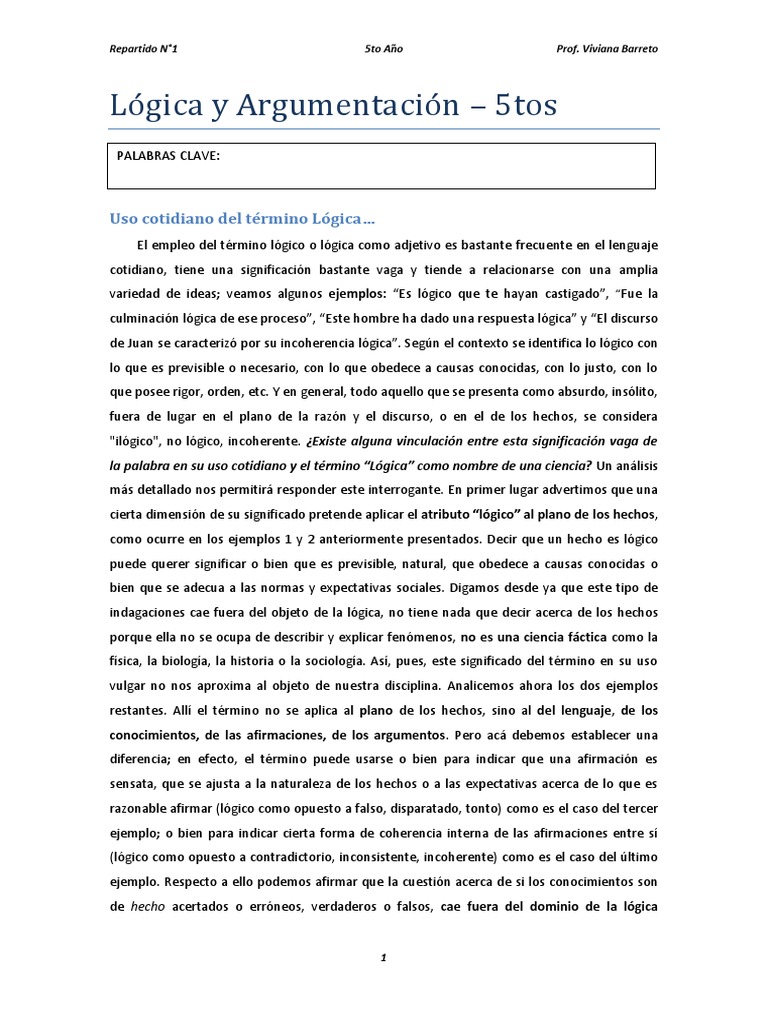 Lógica y Argumentación 5tos 2022 (1) .PDF 5101 | PDF | Proposición ...