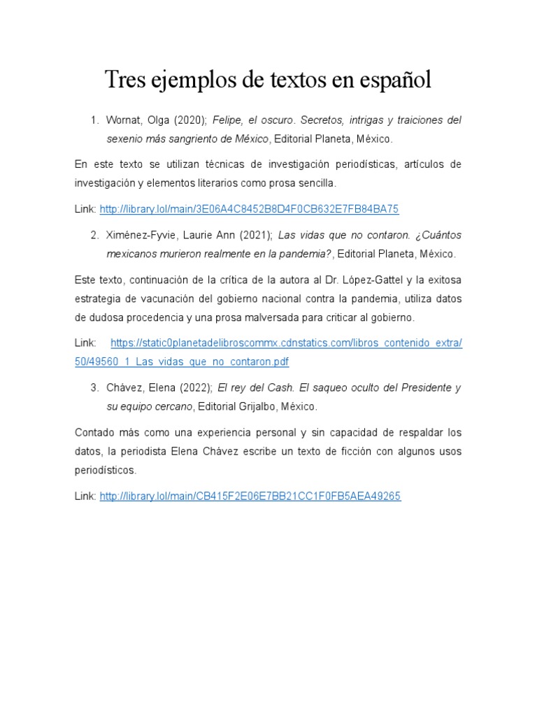 Tres Ejemplos de Textos en Español | PDF
