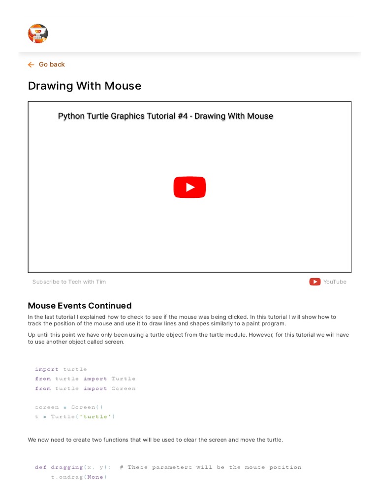Python Turtle Tutorial - Drawing With Mouse | Download Free PDF | Computing | Computer Science
