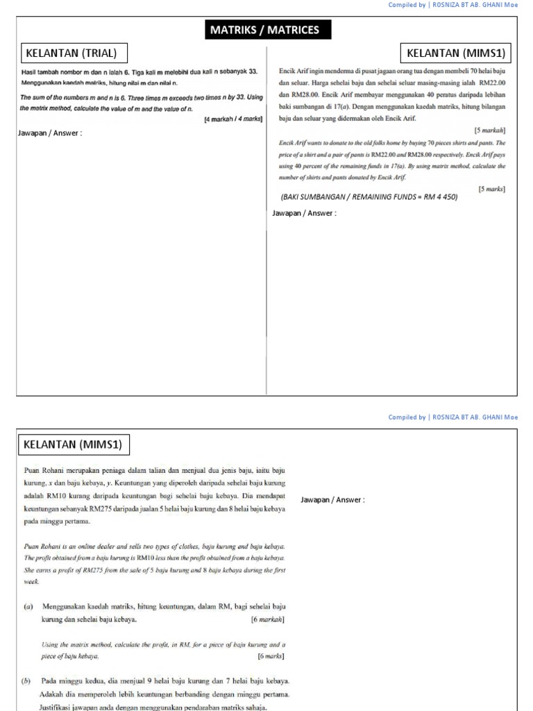 Matriks (Matrices) 2022 | PDF