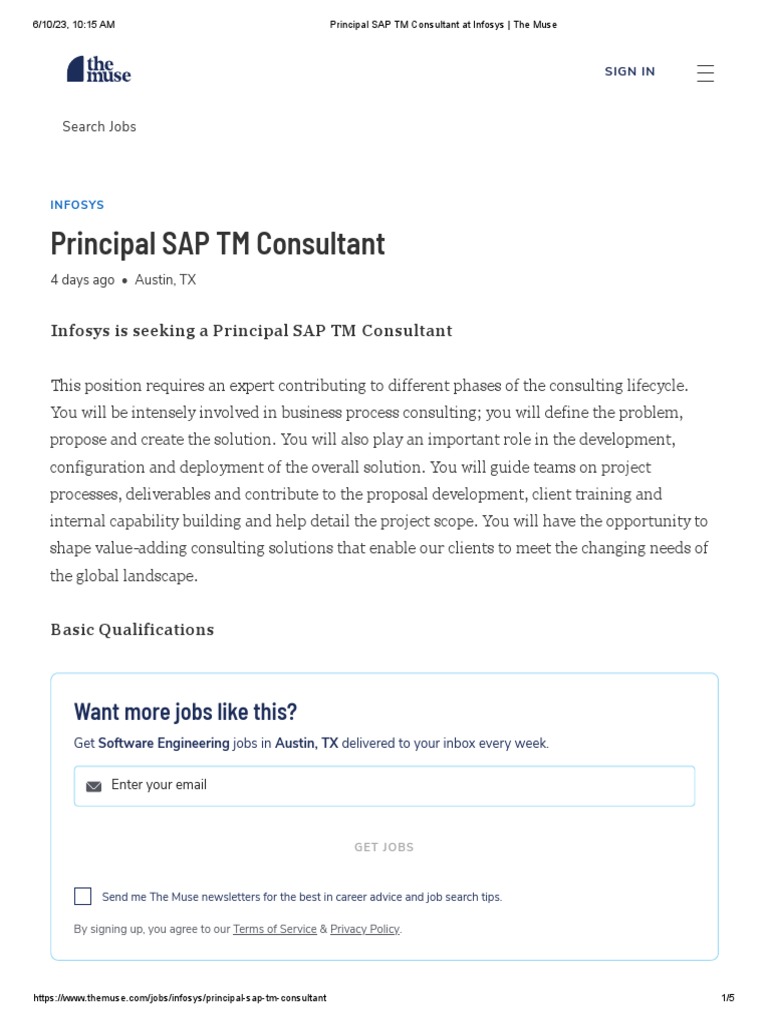 Principal SAP TM Consultant at Infosys - The Muse | PDF | Logistics ...