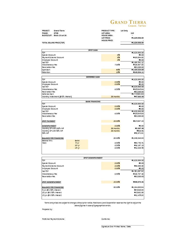 Grand Tierra Lot Computation | PDF | Interest | Financial Economics