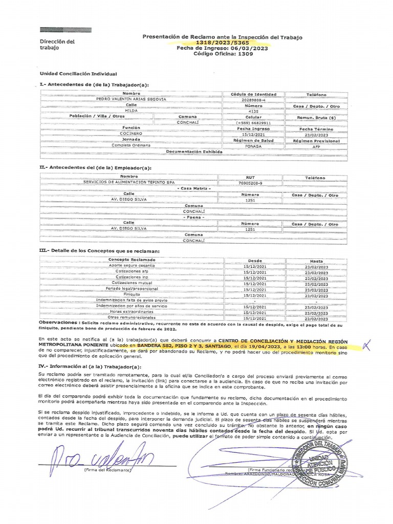 Documento Presentado Por Demandante | PDF