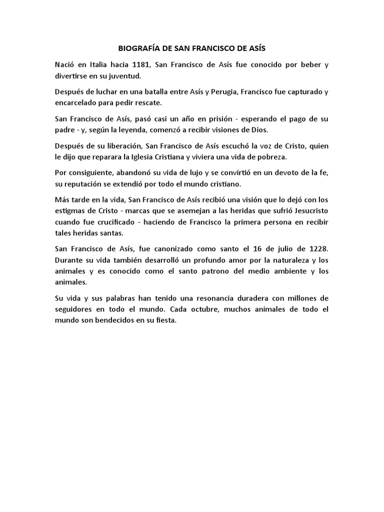 Biografía de San Francisco de Asís | PDF | Religión y espiritualidad
