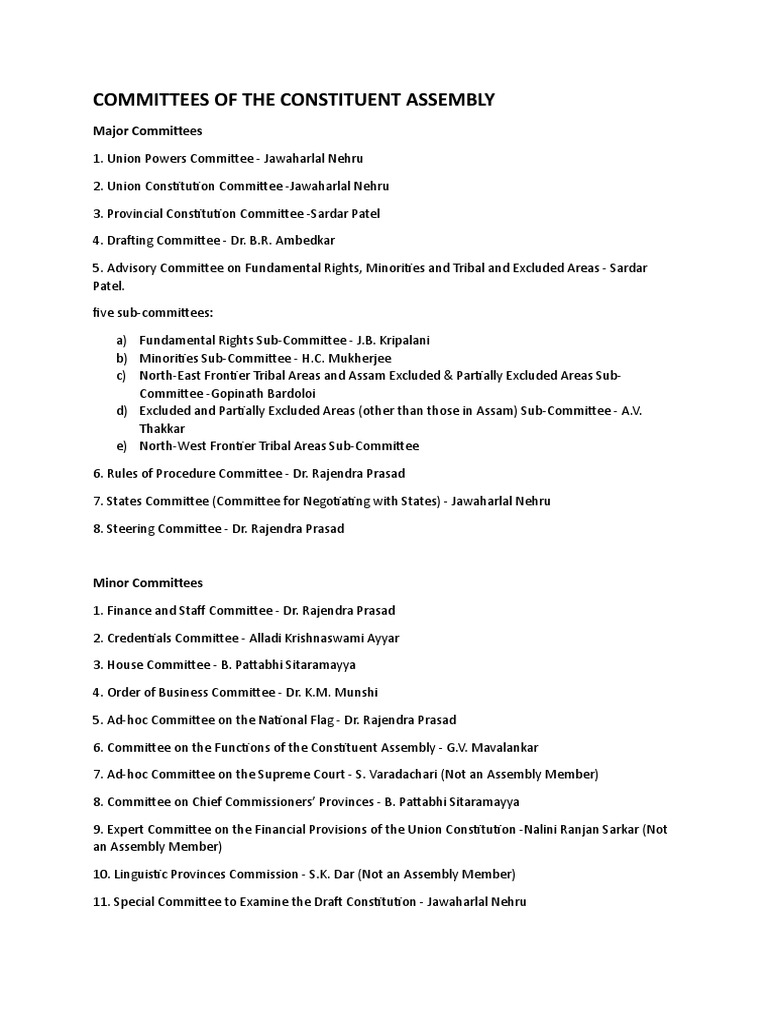 Committees of The Constituent Assembly | PDF | Government Of India | South Asia