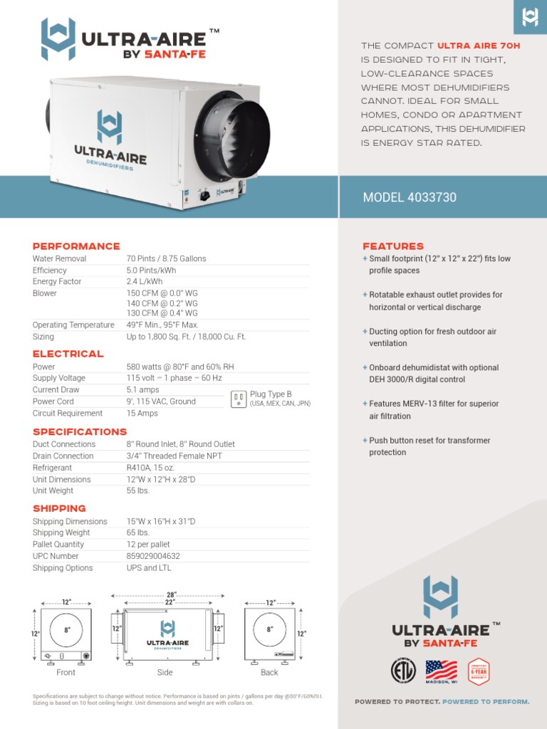 Ultra Aire 70 Data Sheet | PDF | Relay | Electromagnetism