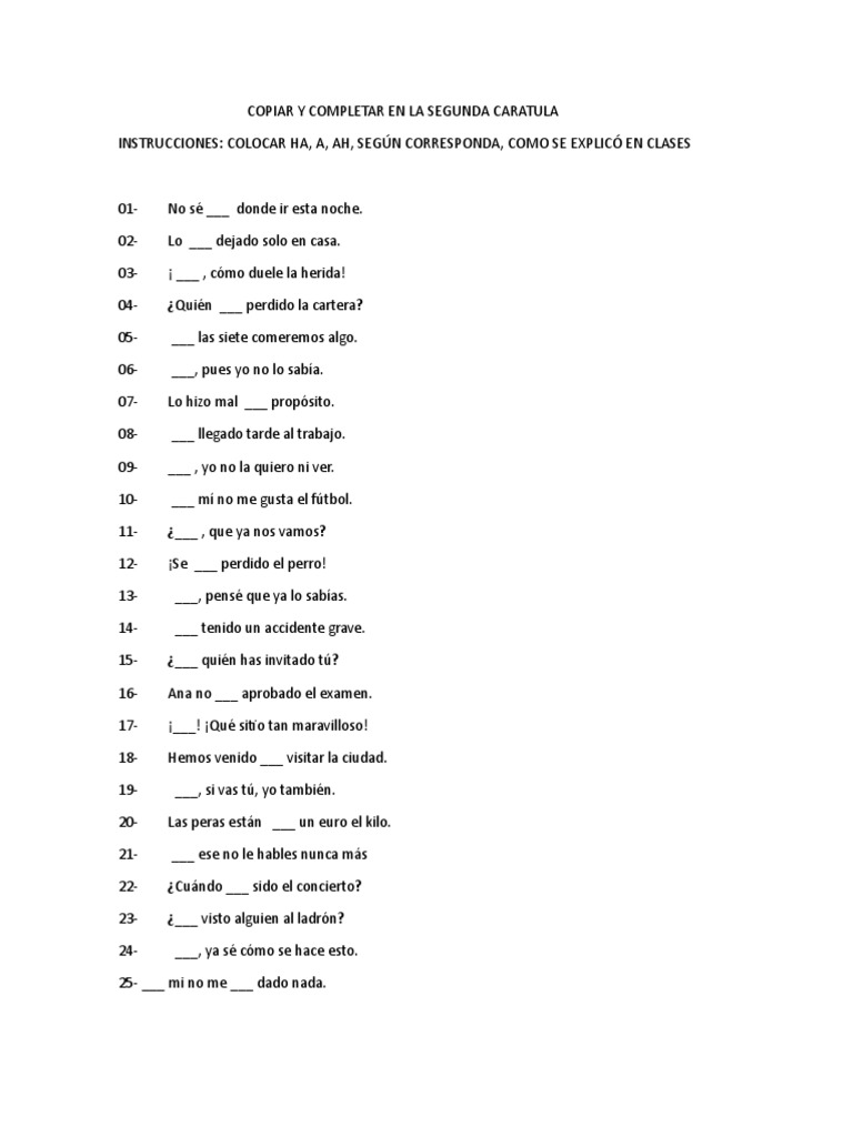 Práctica Lenguaje Uso de La HA, A, AH | PDF