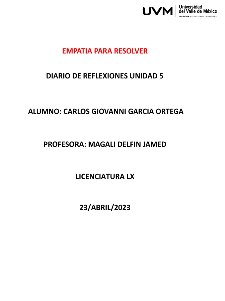 Diario de Reflexiones Unidad 5 Empatia | PDF