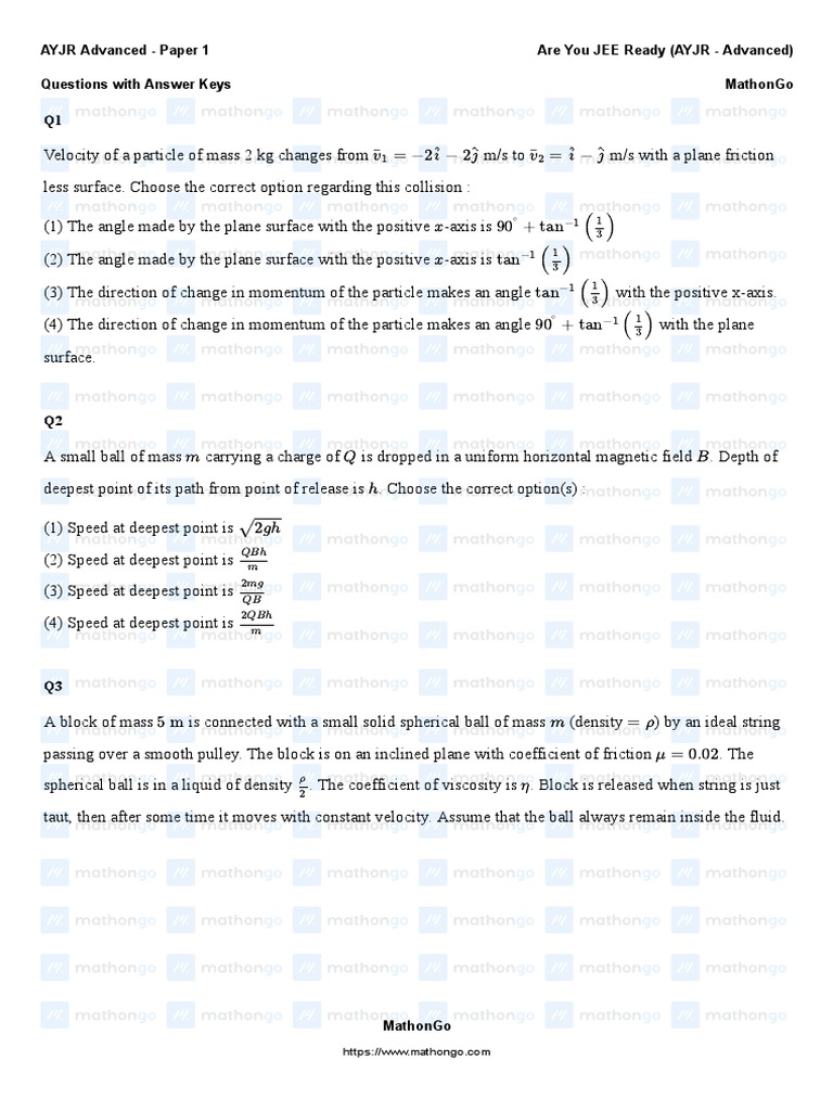 AYJR 2022 (Advanced) - Paper 1 - MathonGo | PDF | Gases | Acid